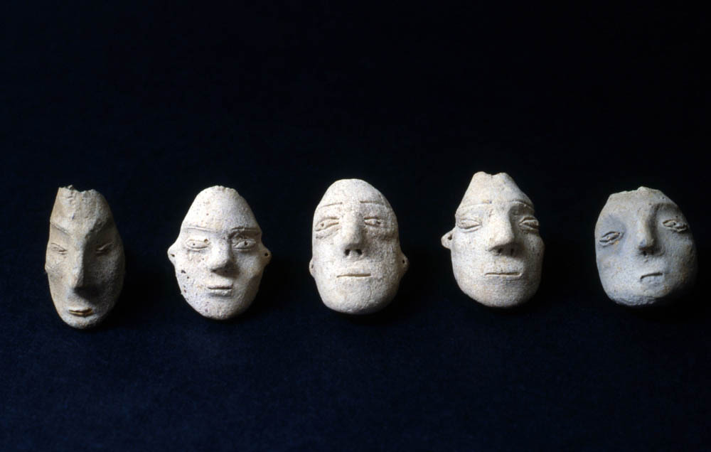 Pottery from the various prehistoric cultures. Clay head, 1.12 inches ...